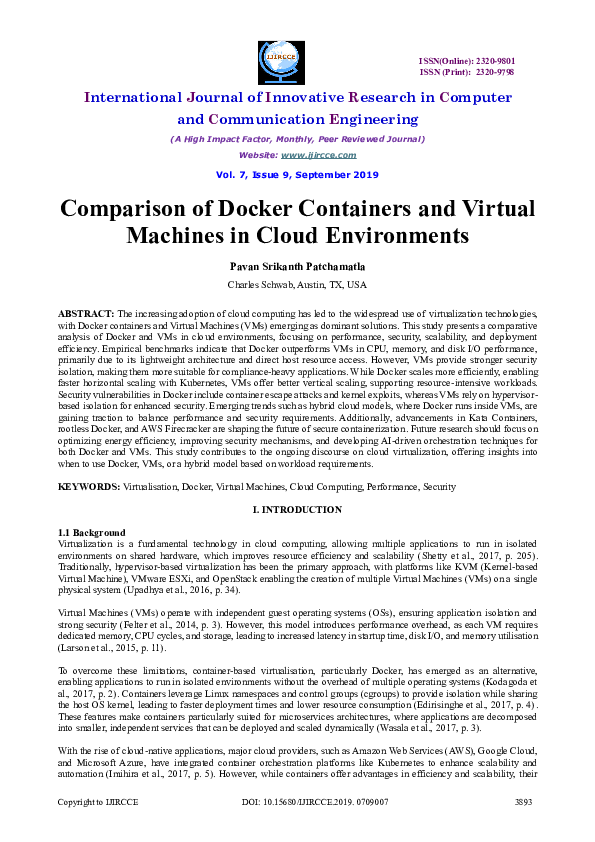 (PDF) Comparison of Docker Containers and Virtual Machines in Cloud Environments