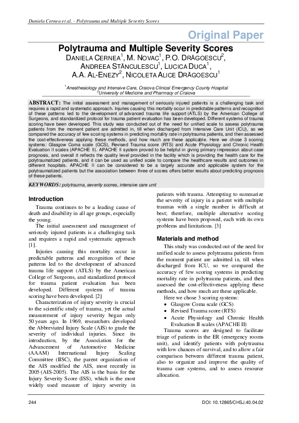 (PDF) Polytrauma and Multiple Severity Scores