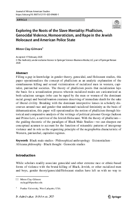(PDF) Exploring the Roots of the Slave Mentality: Phallicism, Genocidal Violence, Homoeroticism ...