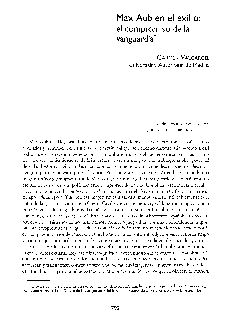 (PDF) Max Aub en el exilio: el compromiso de la vanguardia