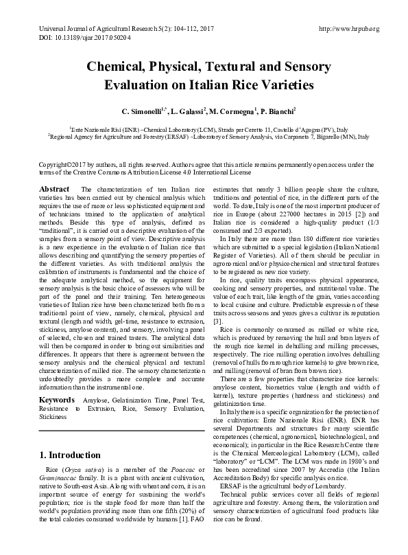 (PDF) Chemical, Physical, Textural and Sensory Evaluation on Italian ...