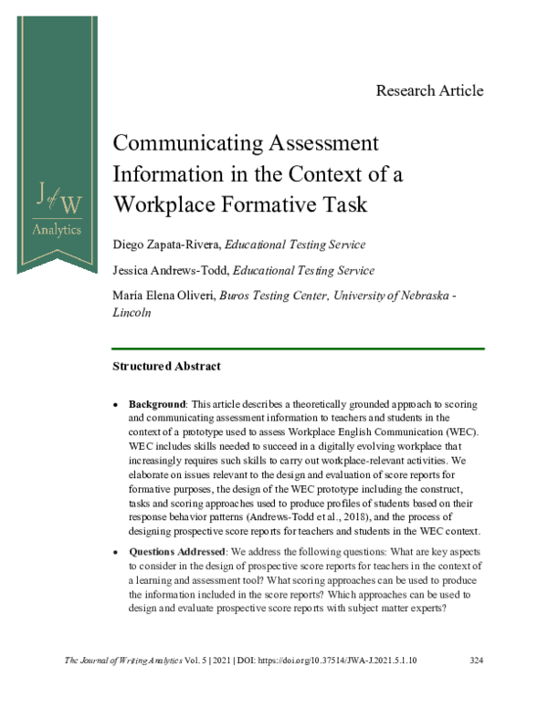 (PDF) Communicating Assessment Information in the Context of a Workplace Formative Task