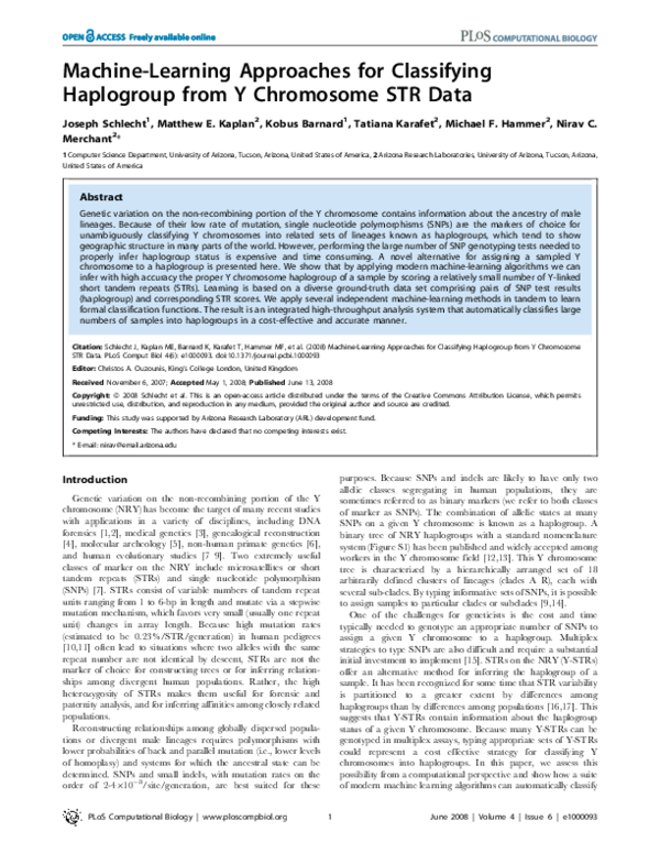 (PDF) Machine-Learning Approaches for Classifying Haplogroup from Y Chromosome STR Data