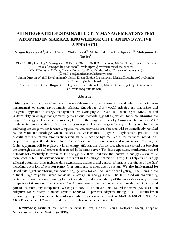 (PDF) AI INTEGRATED SUSTAINABLE CITY MANAGEMENT SYSTEM ADOPTED IN ...