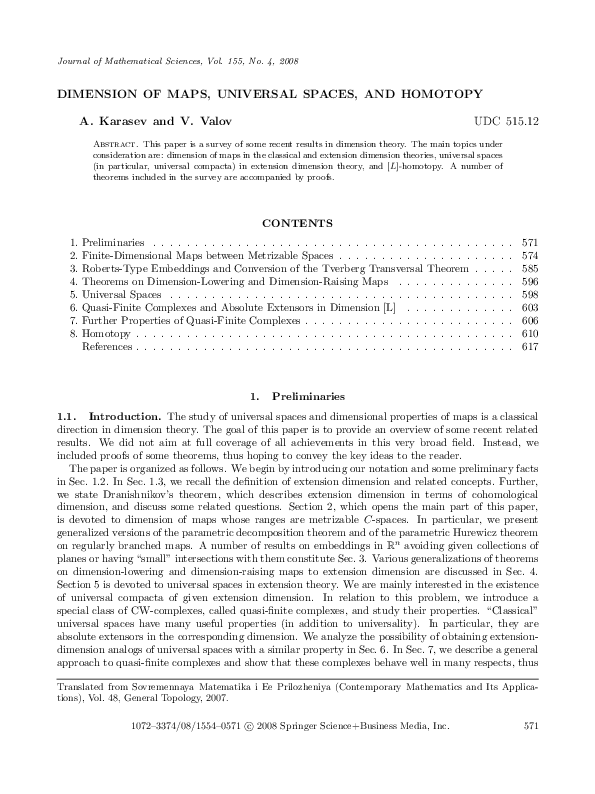 (PDF) Dimension of maps, universal spaces, and homotopy