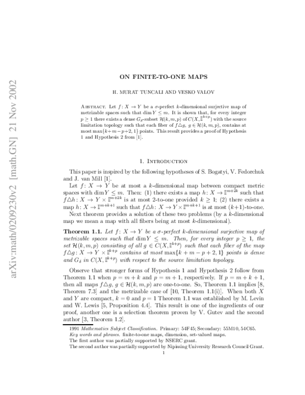 (PDF) On finite-to-one maps