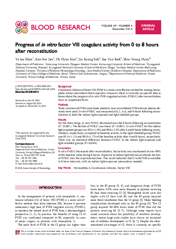(PDF) Progress of in vitro factor VIII coagulant activity from 0 to 8 ...
