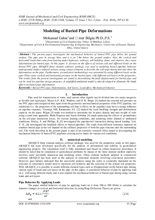 (PDF) Buried Pipe Modeling With Initial Imperfections