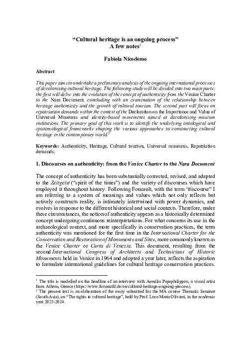 (PDF) "Cultural heritage is an ongoing process". A few notes