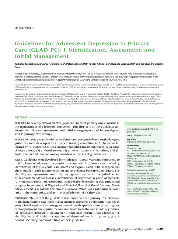 (PDF) Guidelines for Adolescent Depression in Primary Care (GLAD-PC): I ...