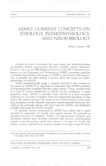 (PDF) ADHD: Current Concepts On Etiology, Pathophysiology, and Neurobiology