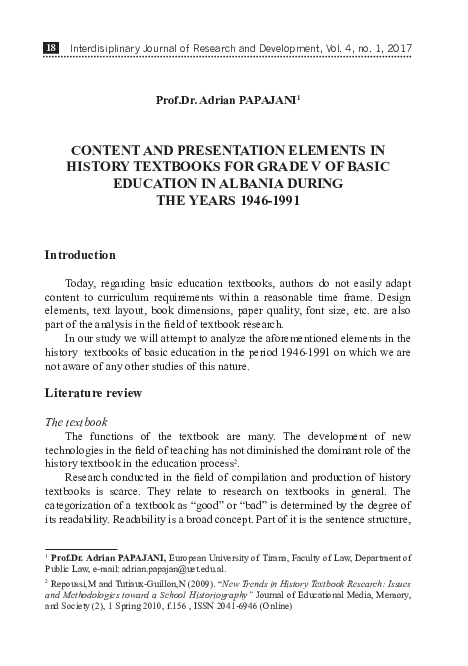 (PDF) Content and Presentation Elements in History Textbooks for Grade ...