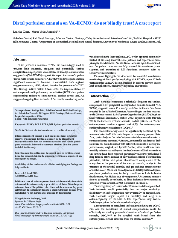 (PDF) Distal perfusion cannula on VA-ECMO: do not blindly trust! A case ...