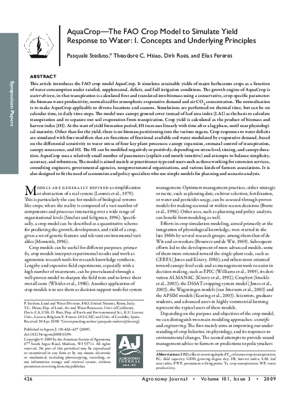(PDF) AquaCrop—The FAO Crop Model to Simulate Yield Response to Water ...