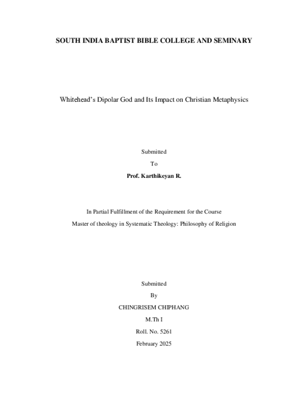 (PDF) Whitehead's conception of Dipolar God and its Implication on ...