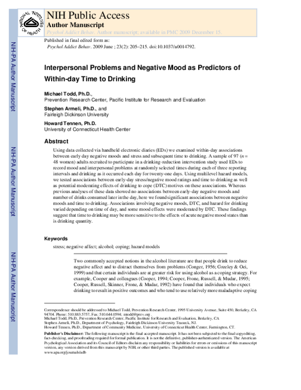 (PDF) Interpersonal problems and negative mood as predictors of within ...