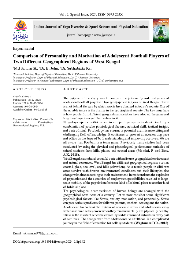 (PDF) Comparison of Personality and Motivation of Adolescent Football ...