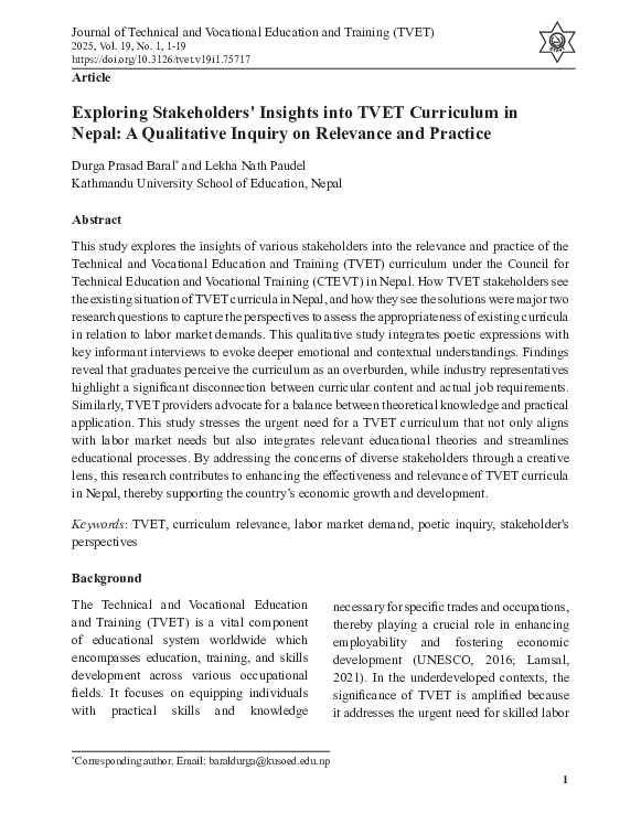 (PDF) Exploring Stakeholders' Insights into TVET Curriculum in Nepal: A ...