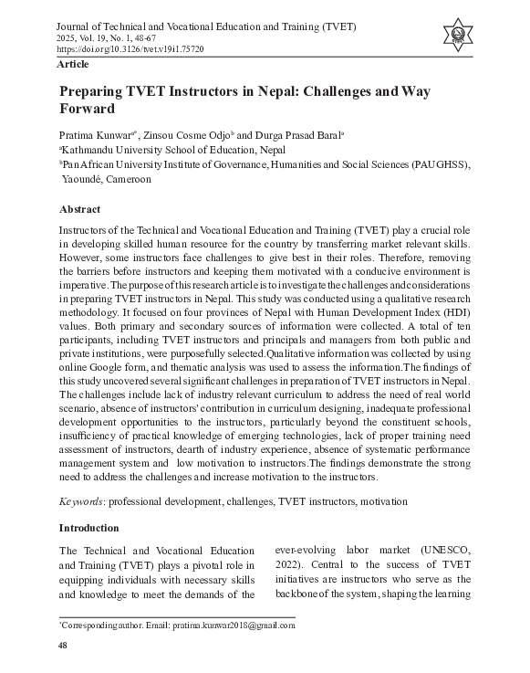 (PDF) Preparing TVET Instructors in Nepal: Challenges and Way Forward