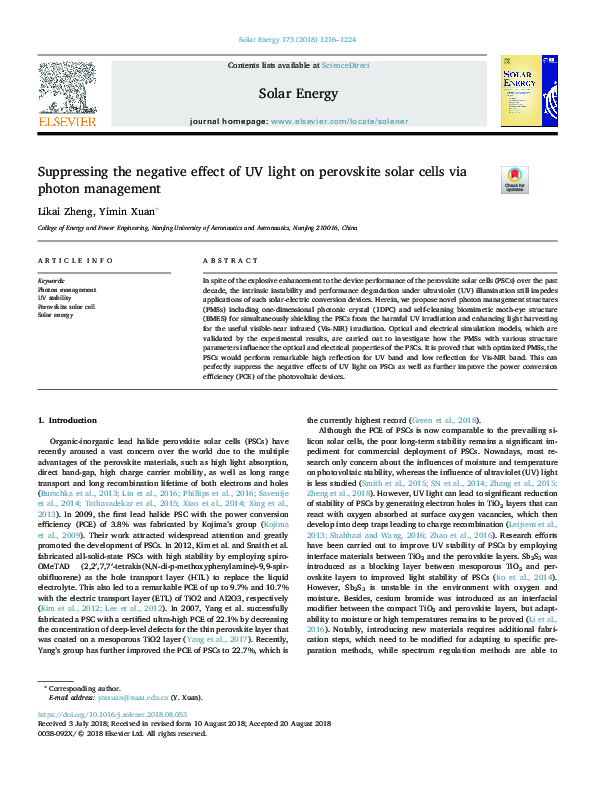 (PDF) Suppressing the negative effect of UV light on perovskite solar ...