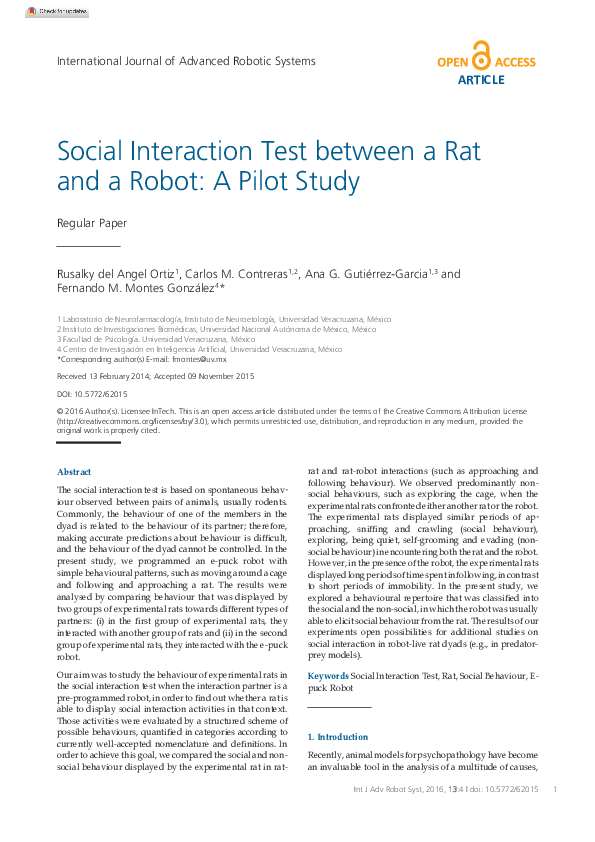 (PDF) Social Interaction Test between a Rat and a Robot: A Pilot Study