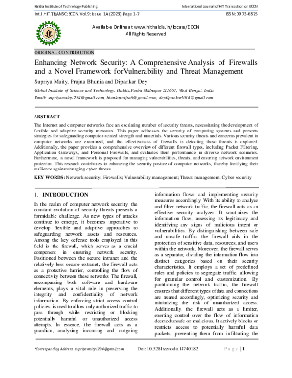 (PDF) Enhancing Network Security: A Comprehensive Analysis of Firewalls and a Novel Framework ...