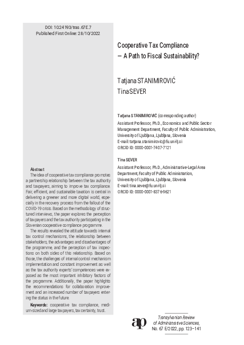 (PDF) Cooperative Tax Compliance — A Path to Fiscal Sustainability?