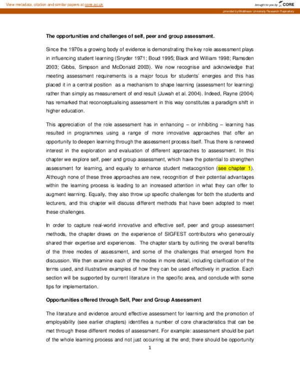 (PDF) The opportunities and challenges of self, peer and group assessment