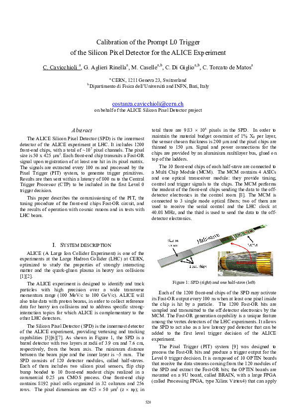 (PDF) Calibration of the Prompt L0 Trigger of the Silicon Pixel Detector for the ALICE Experiment
