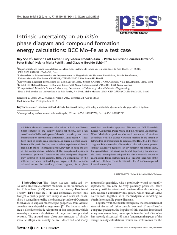(PDF) Intrinsic uncertainty on ab initio phase diagram and compound formation energy ...