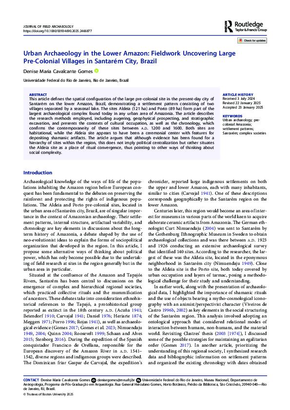 (PDF) Urban Archaeology in the Lower Amazon: Fieldwork Uncovering Large ...