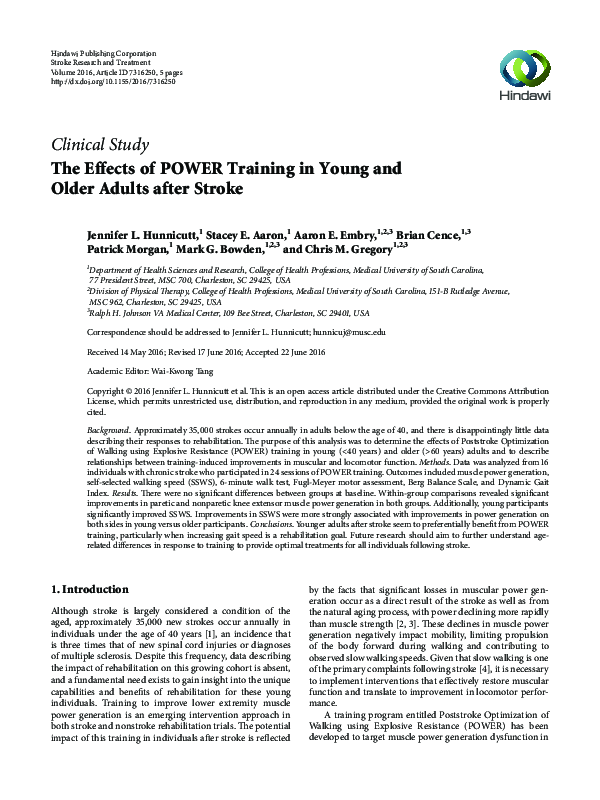 (PDF) The Effects of POWER Training in Young and Older Adults after Stroke