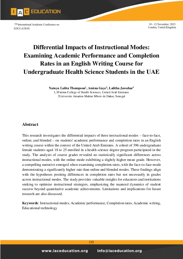 (PDF) Differential Impacts of Instructional Modes: Examining Academic ...