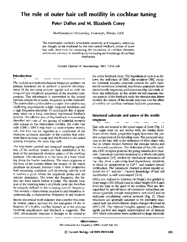 (PDF) The role of outer hair cell motility in cochlear tuning