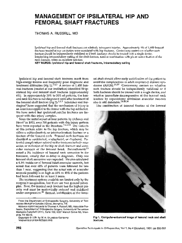 (PDF) Management of ipsilateral hip and femoral shaft fractures