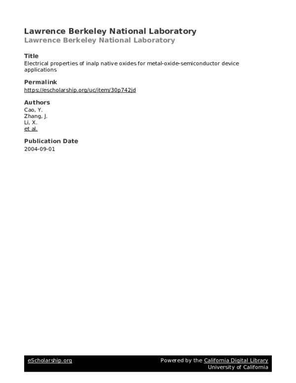 (PDF) Electrical properties of InAlP native oxides for metal–oxide ...