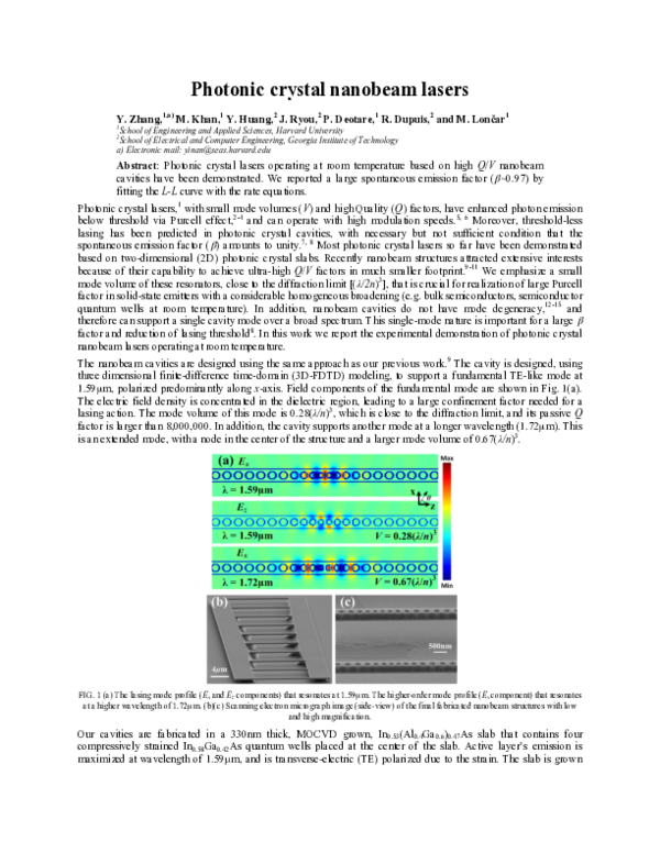 (PDF) Photonic crystal nanobeam lasers