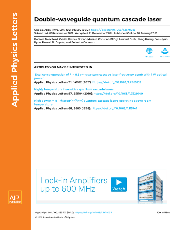 (PDF) Double-waveguide quantum cascade laser