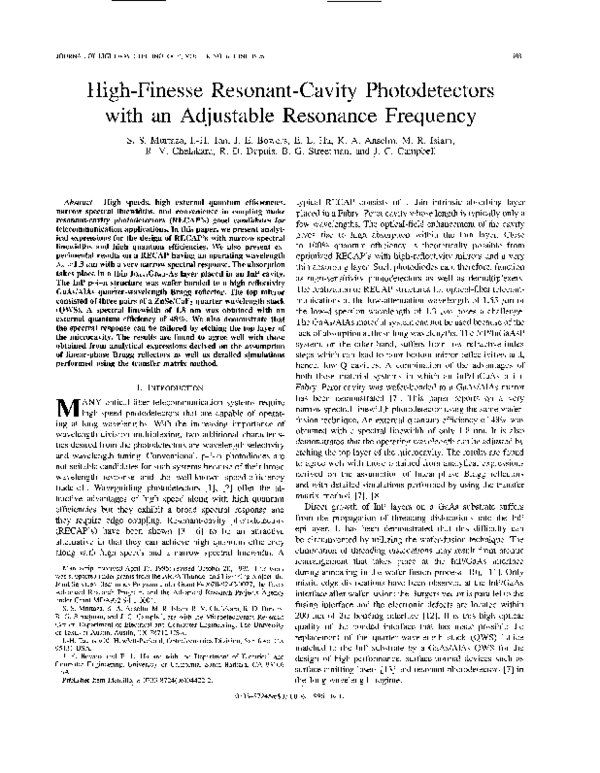 (PDF) High-finesse resonant-cavity photodetectors with an adjustable ...