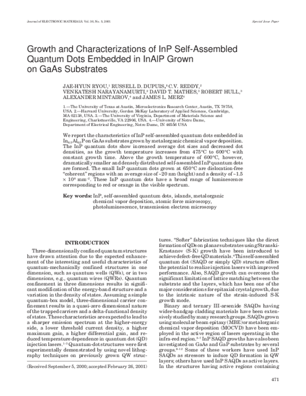 (PDF) Growth and characterizations of InP self-assembled quantum dots embedded in InAIP grown on ...