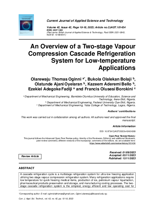 (PDF) An Overview of a Two-stage Vapour Compression Cascade Refrigeration System for Low ...
