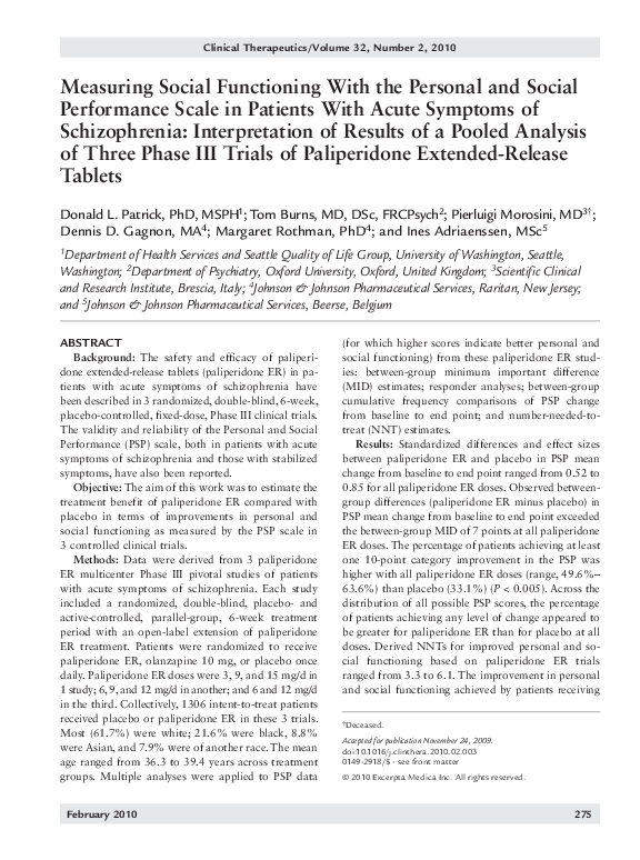 (PDF) Measuring social functioning with the personal and social ...