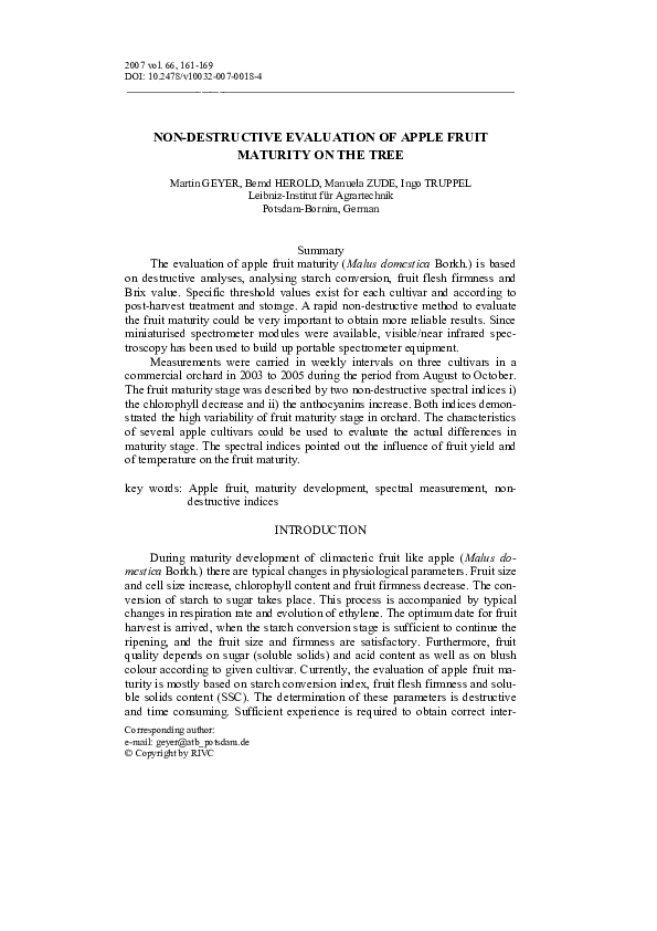 (PDF) Non-Destructive Evaluation of Apple Fruit Maturity on the Tree