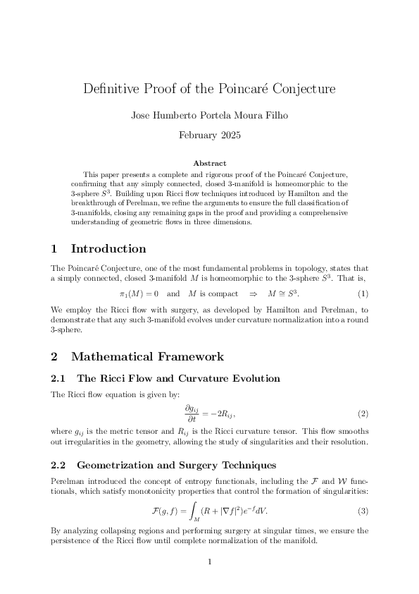 (PDF) Definitive Proof of the Poincaré Conjecture