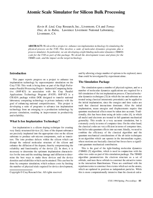 (PDF) Atomic Scale Simulator for Silicon Bulk Processing