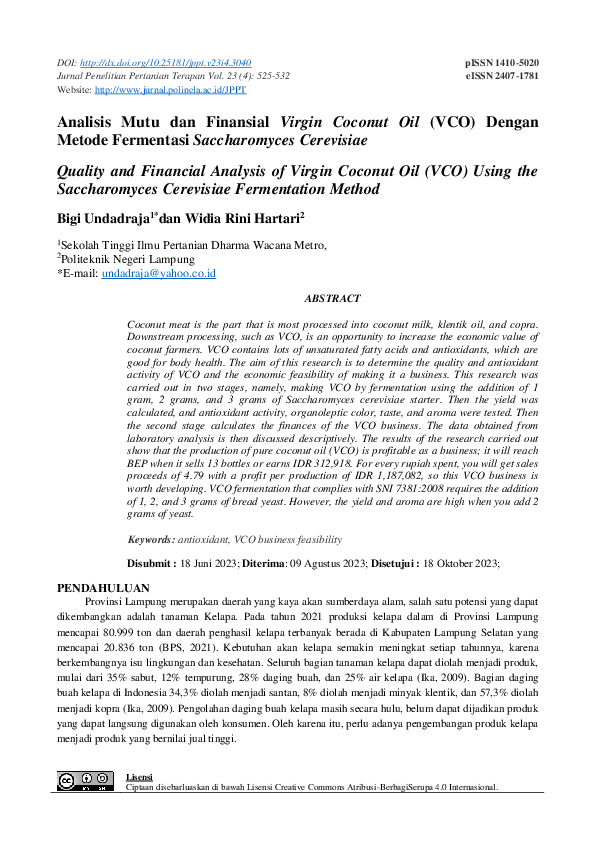 (PDF) Analisis Mutu dan Finansial Virgin Coconut Oil (VCO) Dengan Metode Fermentasi ...