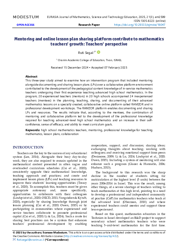 (PDF) Mentoring and online lesson plan sharing platform contribute to ...