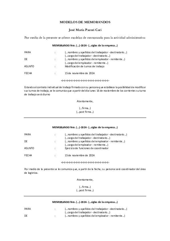 (PDF) MODELOS MEMORANDOS - DIAPOSITIVAS - AUTOR JOSÉ MARÍA PACORI CARI