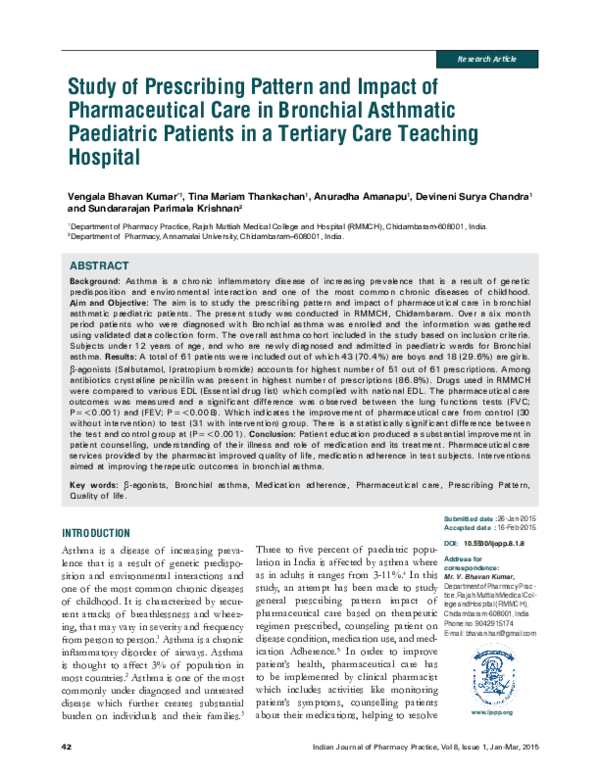 (PDF) Study of Prescribing Pattern and Impact of Pharmaceutical Care in ...