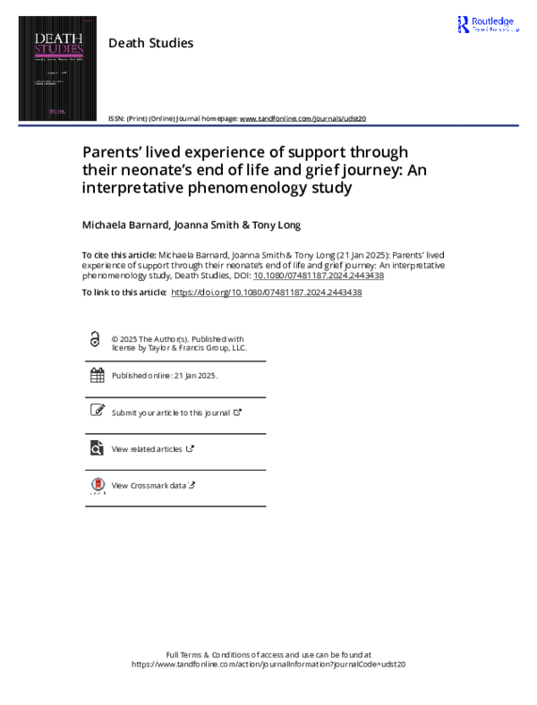 (PDF) Parents' lived experience of support through their neonate's end ...